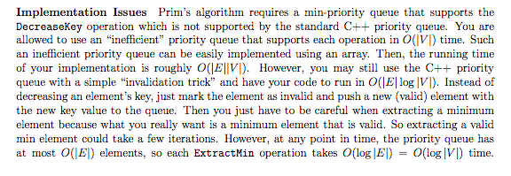 Solved Implementation Issues Prim's algorithm requires a | Chegg.com