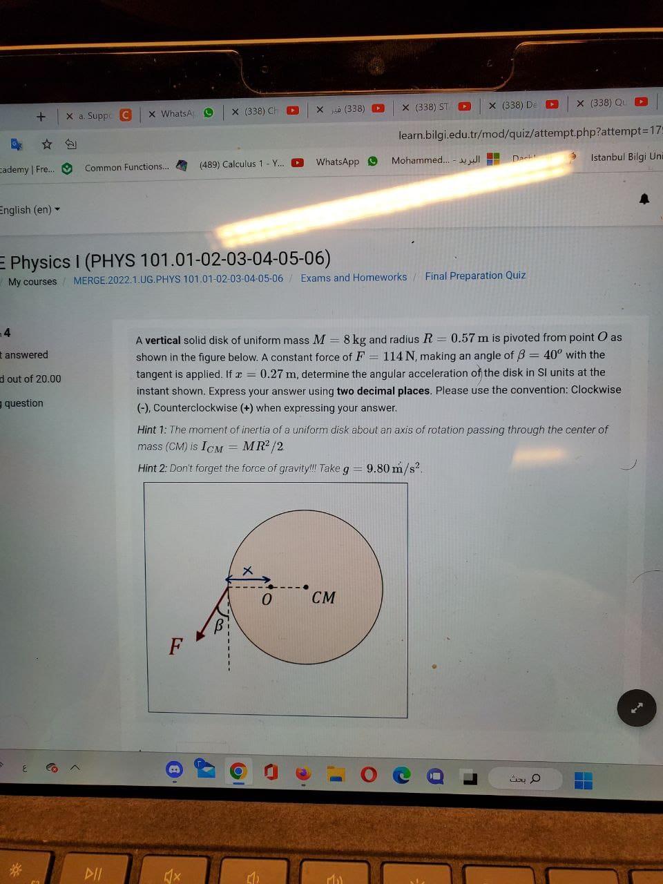 Solved 4 A vertical solid disk of uniform mass M=8 kg and | Chegg.com