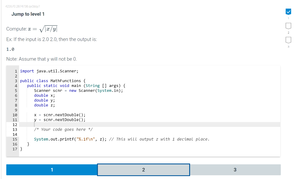 Solved Jump to level 1 Compute: z=∣x/y∣ Ex: If the input is | Chegg.com