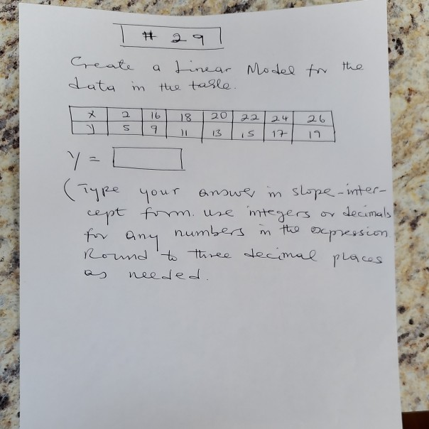 Solved T #29 Create a linear data in the table. Model for | Chegg.com