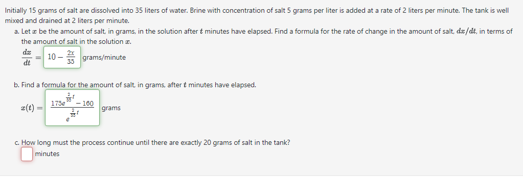 Solved Initially 15 grams of salt are dissolved into 35 | Chegg.com