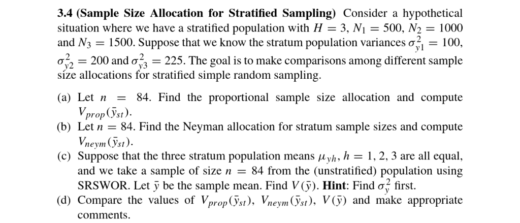 Solved = 1000 = 3.4 (Sample Size Allocation for Stratified | Chegg.com