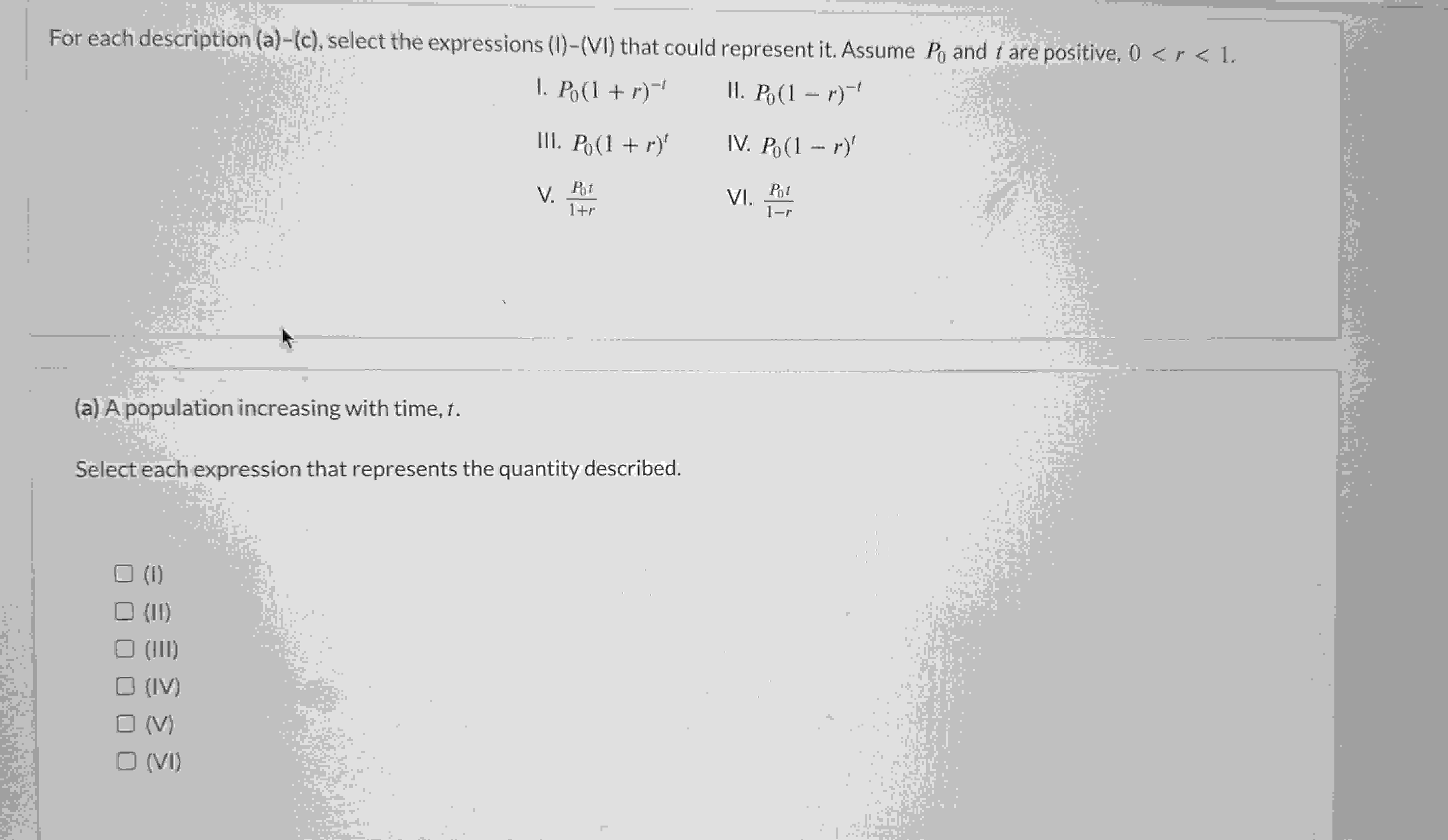 Solved For each description (a)-(c), ﻿select the expressions | Chegg.com