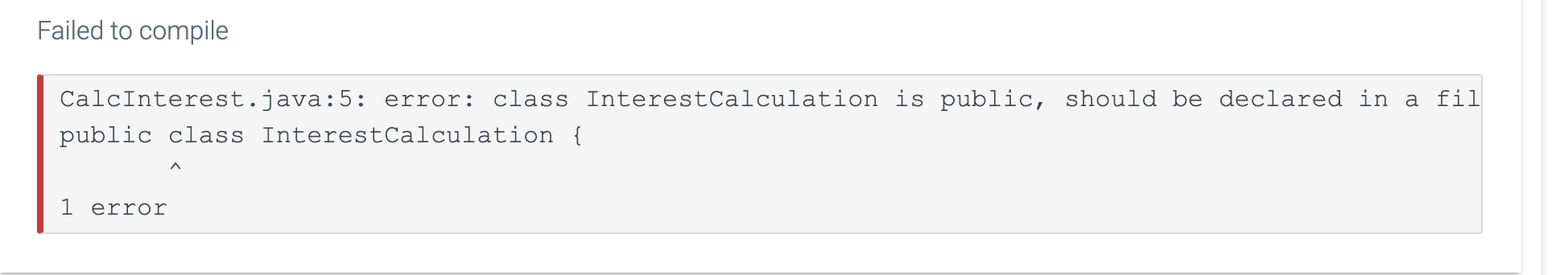 Solved Failed to compile CalcInterest.java:5: error: class | Chegg.com