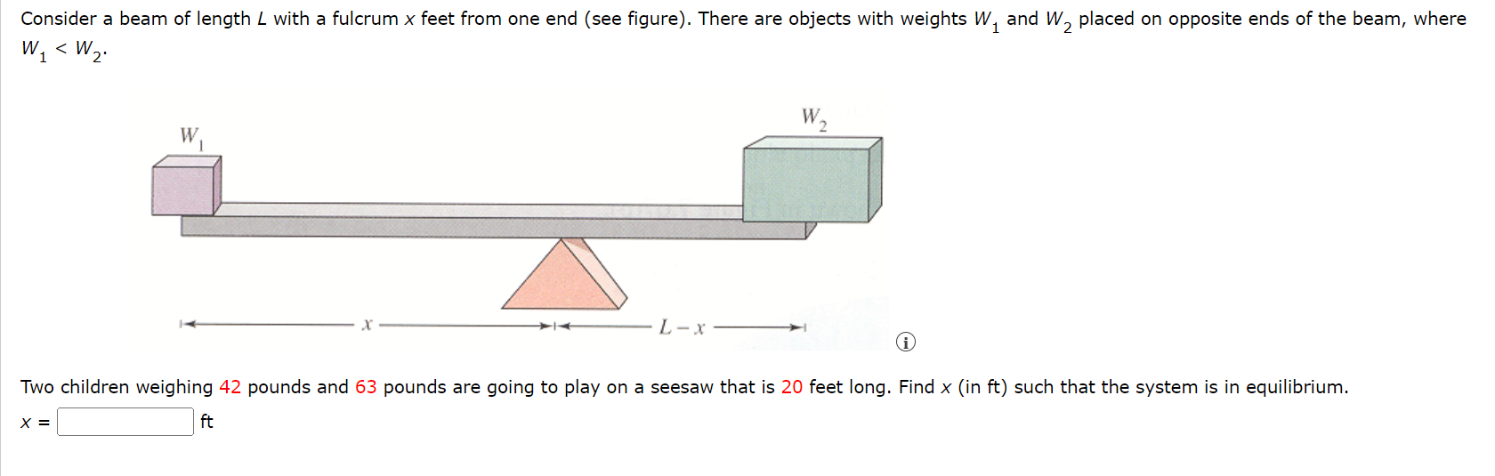 Solved Consider a beam of length L with a fulcrum x feet | Chegg.com