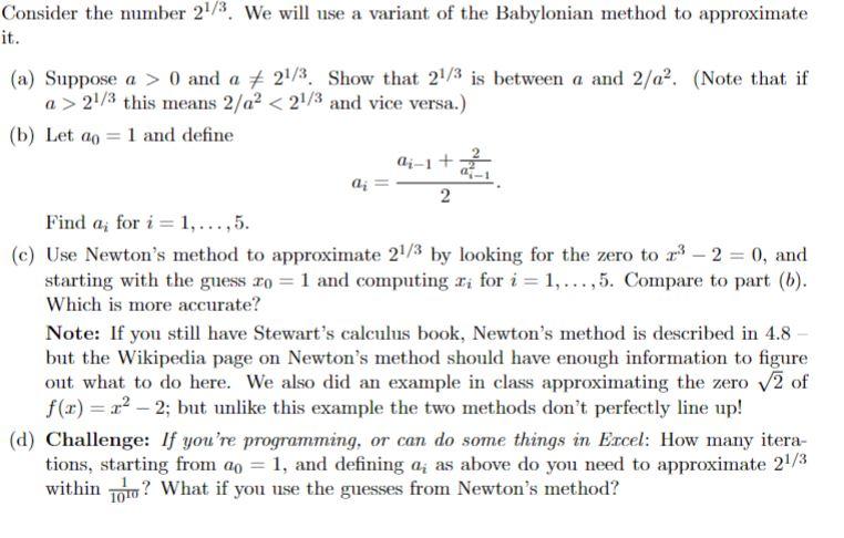 1 Consider the number 21/3. We will use a variant of | Chegg.com