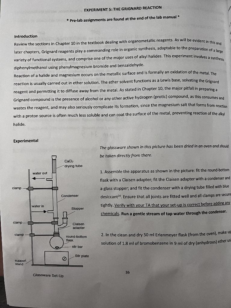 EXPERIMENT 5: THE GRIGNARD REACTION * Pre-lab | Chegg.com