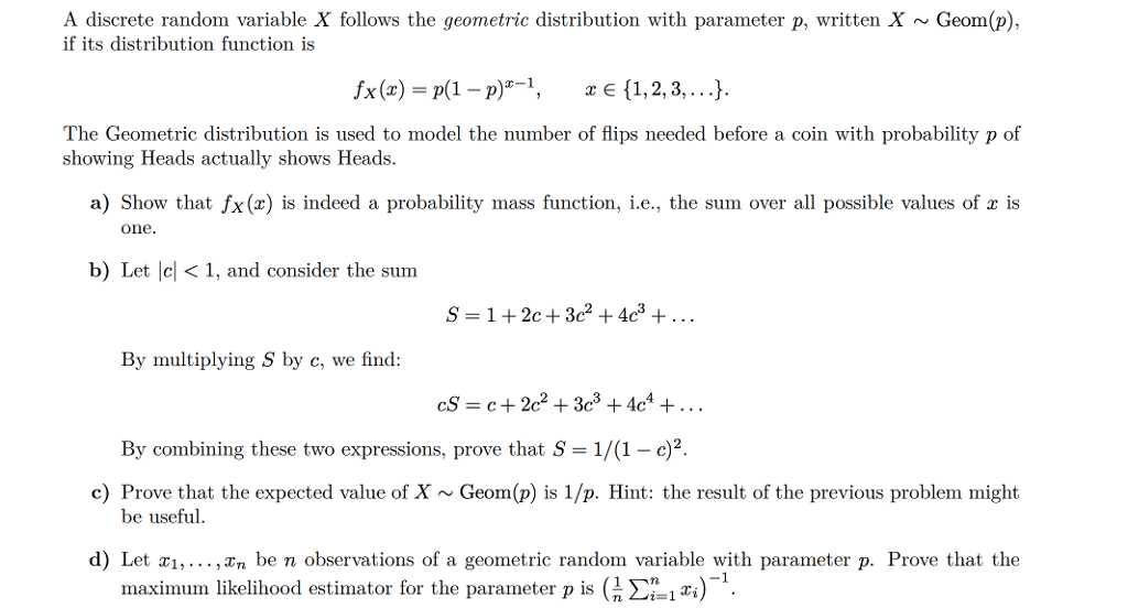 Solved A Discrete Random Variable X Follows The Geometric