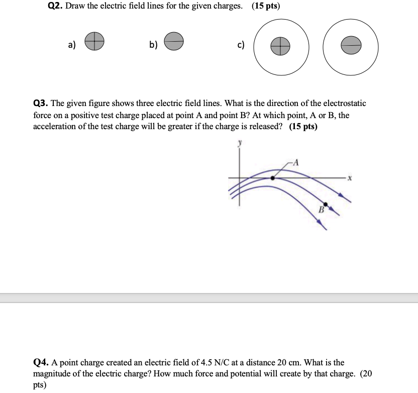 Solved Q2. Draw the electric field lines for the given | Chegg.com