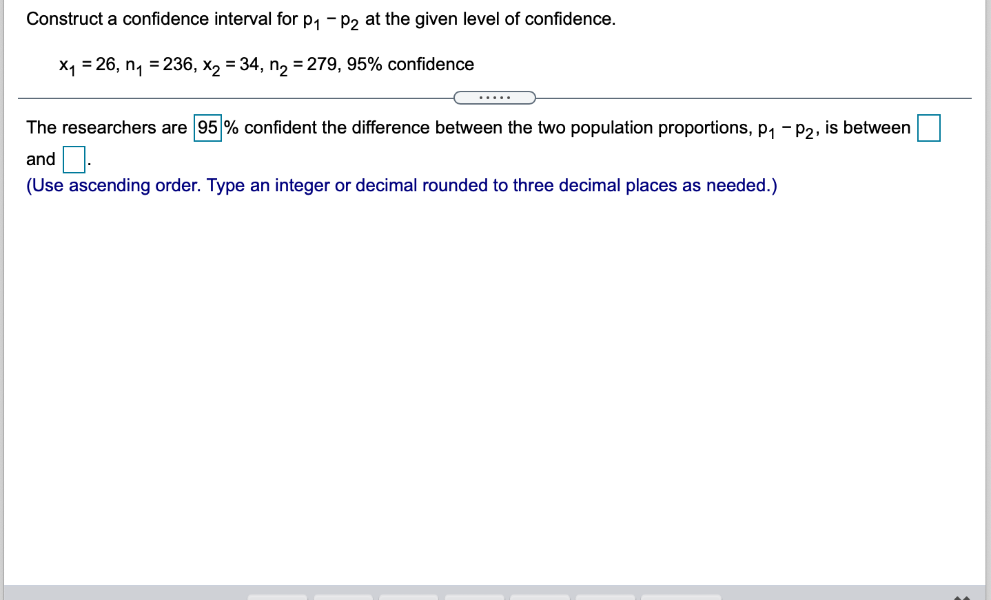 Solved Construct a confidence interval for p1 - P2 at the | Chegg.com