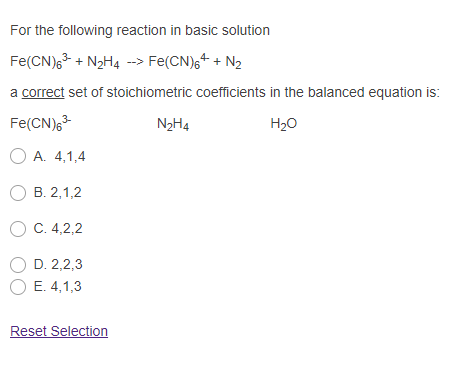 Solved For the following reaction in basic solution Fe(CN)3 | Chegg.com