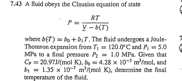Solved A fluid obeys the Clausius equation of state where | Chegg.com