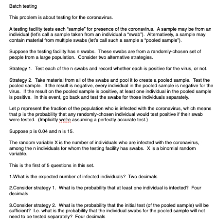 Solved Batch testing This problem is about testing for the | Chegg.com