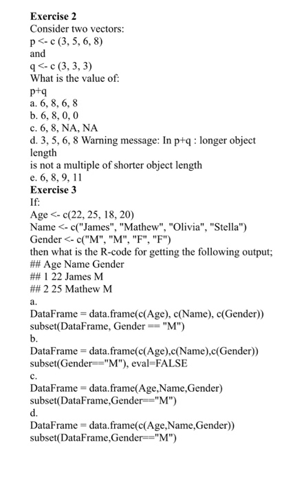 Solved Exercise 2 Consider two vectors: p