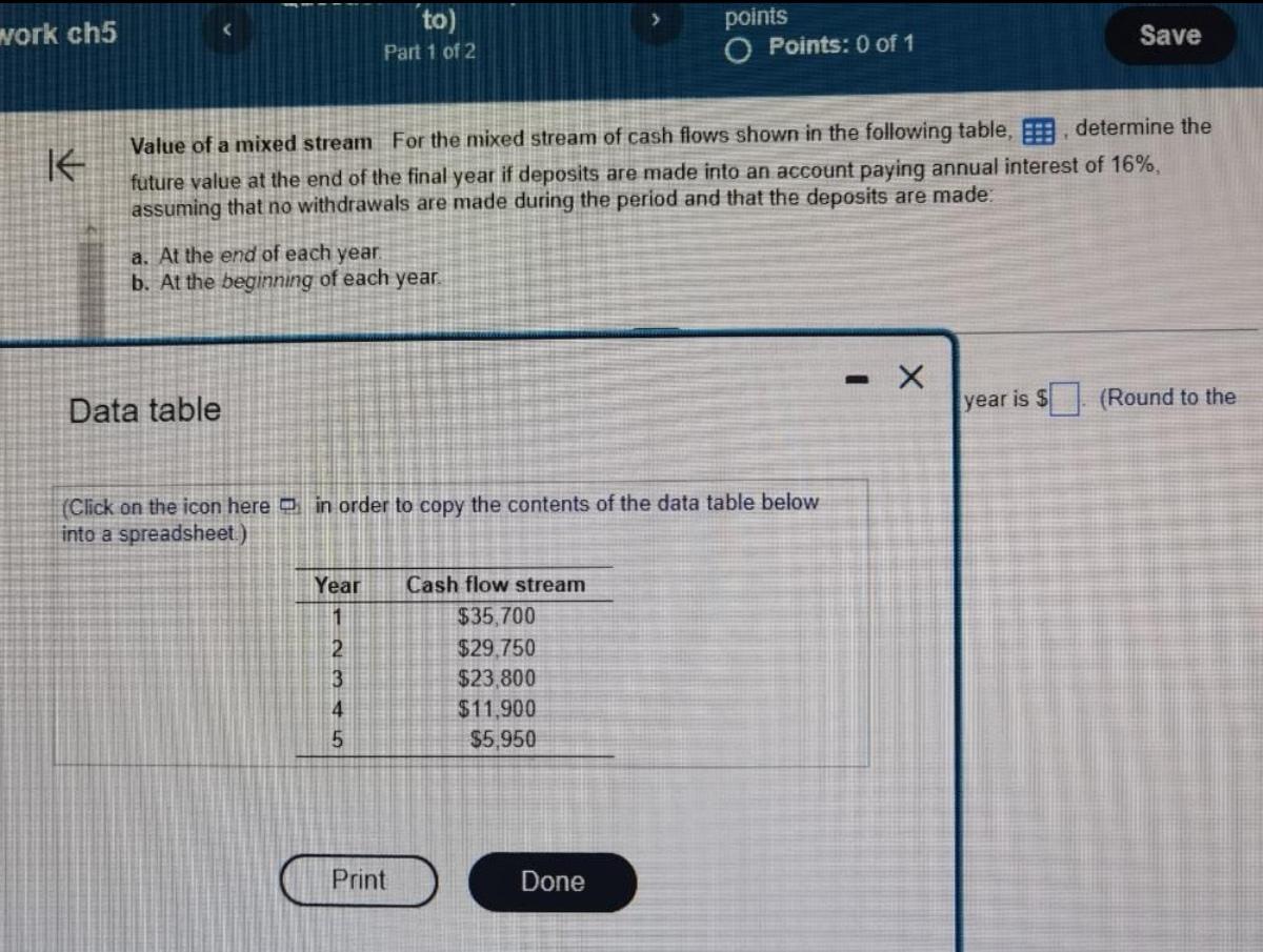 Solved 1 Value of a mixed stream For the mixed stream of | Chegg.com