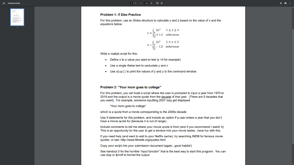 Solved Problem 1: If Else Practice For this problem, use an | Chegg.com