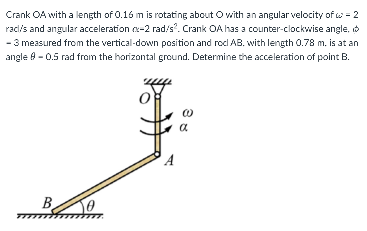 Solved Crank OA with a length of 0.16 ﻿m is rotating about O | Chegg.com