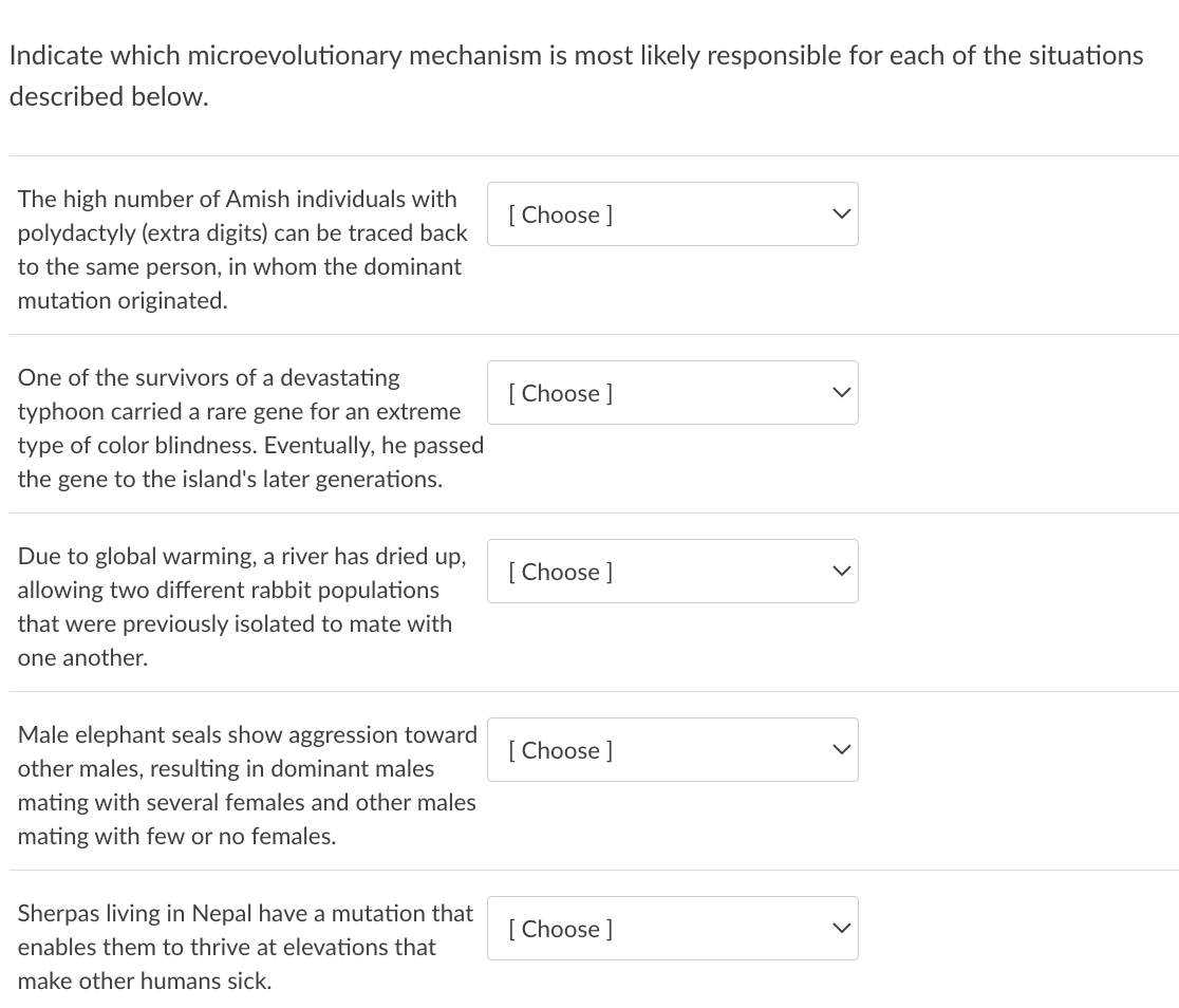 Solved The options are bottleneck, non random mating, | Chegg.com