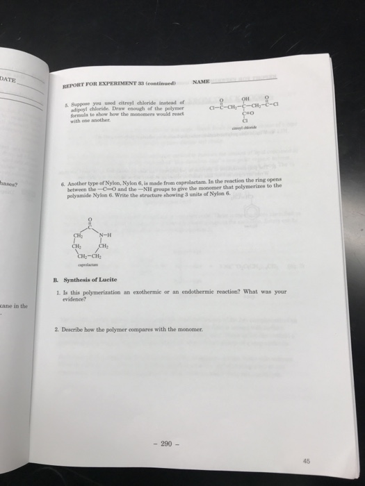 Solved DATE REPORT FOR EXPERIMENT 33 (eontinued) CH adipoyl | Chegg.com