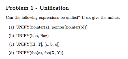 Solved Problem 1 - Unification Can the following expressions | Chegg.com
