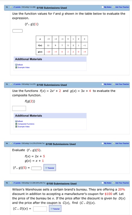 Solved Use the function values for f and g shown in the | Chegg.com
