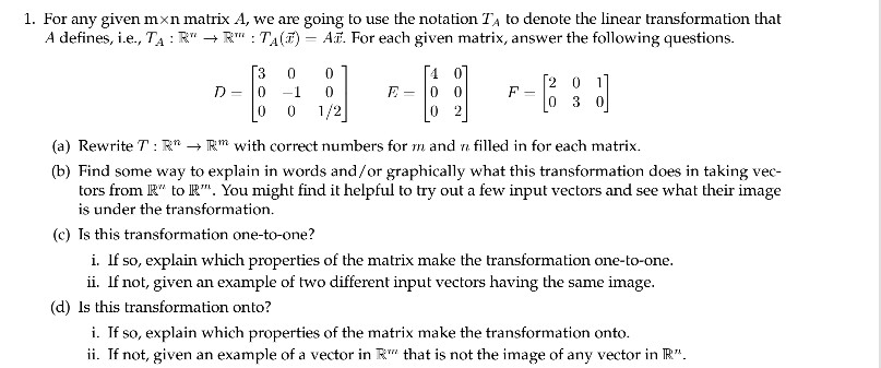 Solved 1 For Any Given Mxn Matrix A We Are Going To Use