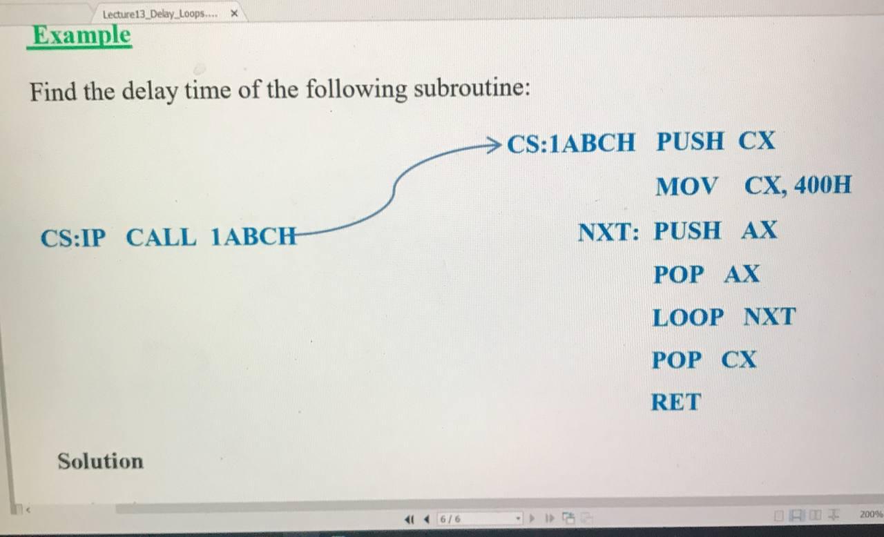 Solved Lecture 13 Delay Loops... X Example Find the delay | Chegg.com