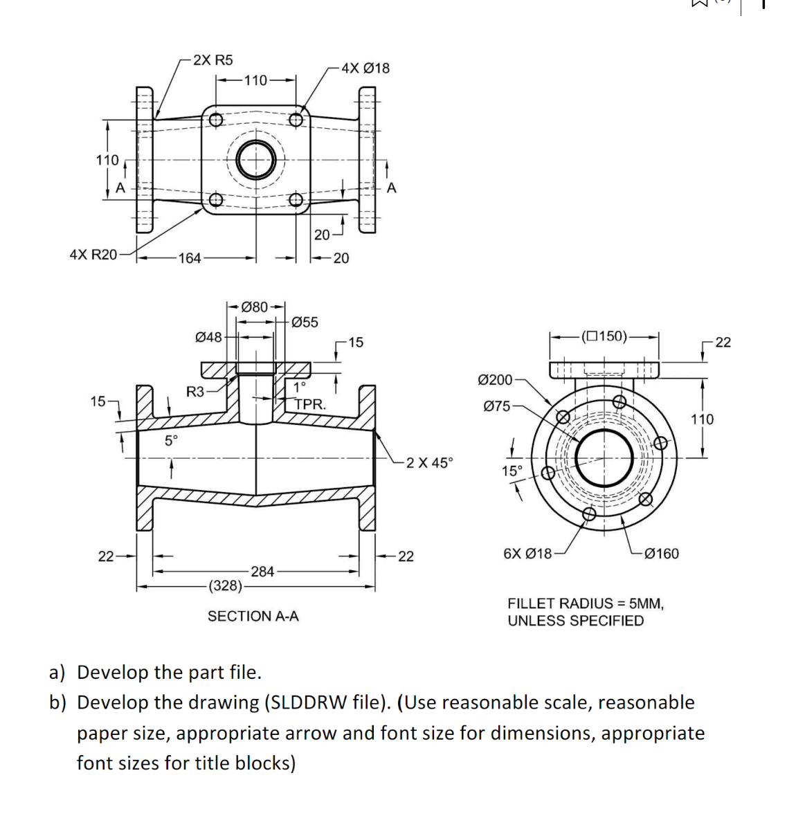 Solved a) Develop the part file. b) Develop the drawing | Chegg.com