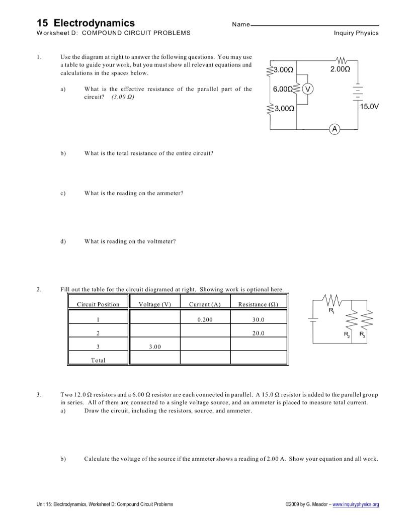 Solved 15 Electrodynamics Worksheet D: COMPOUND CIRCUIT | Chegg.com