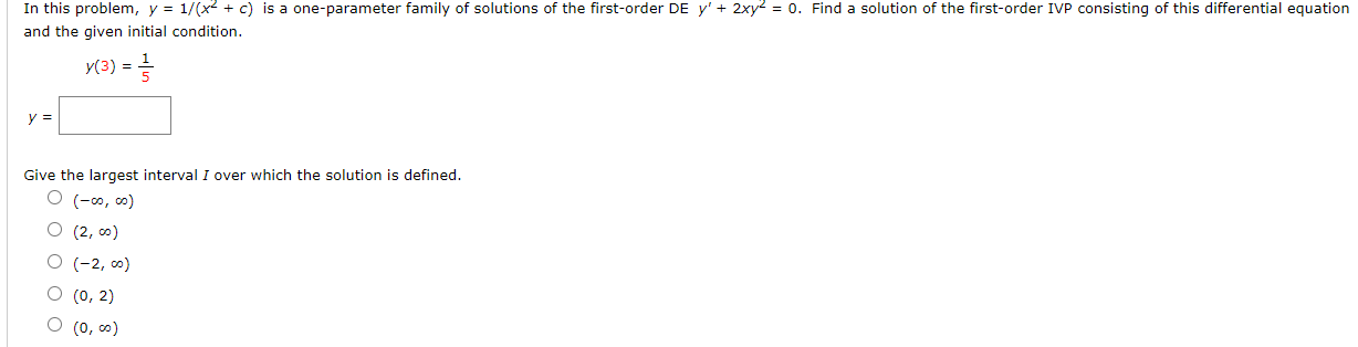 Solved In this problem, y = 1/(x2 + c) is a one-parameter | Chegg.com