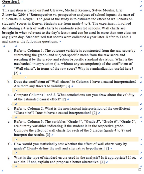 Question 1 - This question is based on Paul Glewwe, | Chegg.com