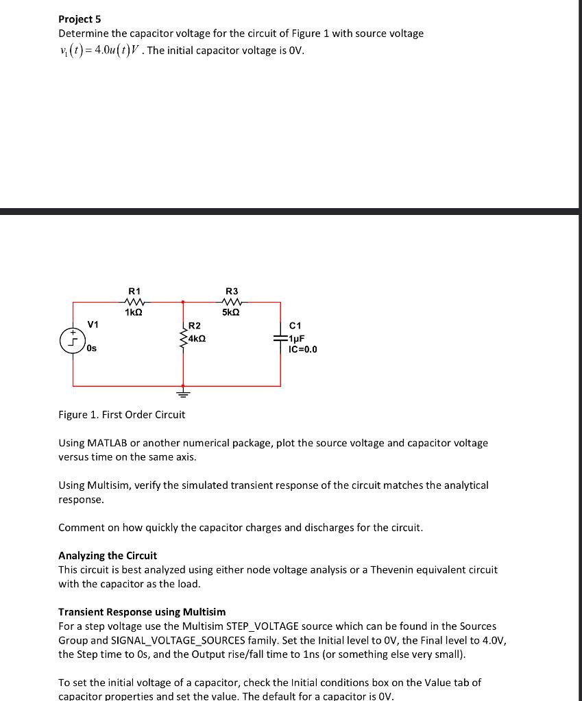 Solved Project 5 Determine the capacitor voltage for the | Chegg.com
