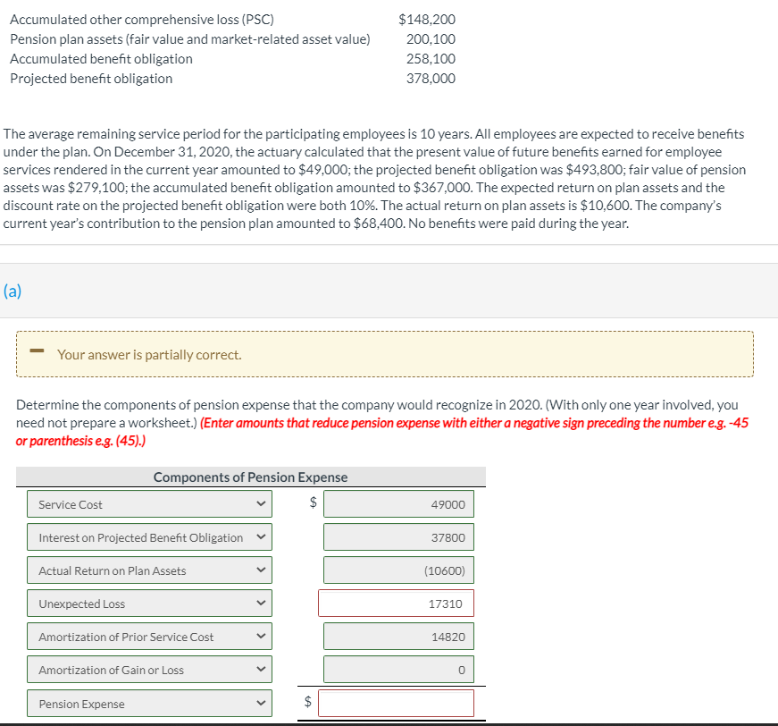 Solved Accumulated other comprehensive loss (PSC) Pension | Chegg.com