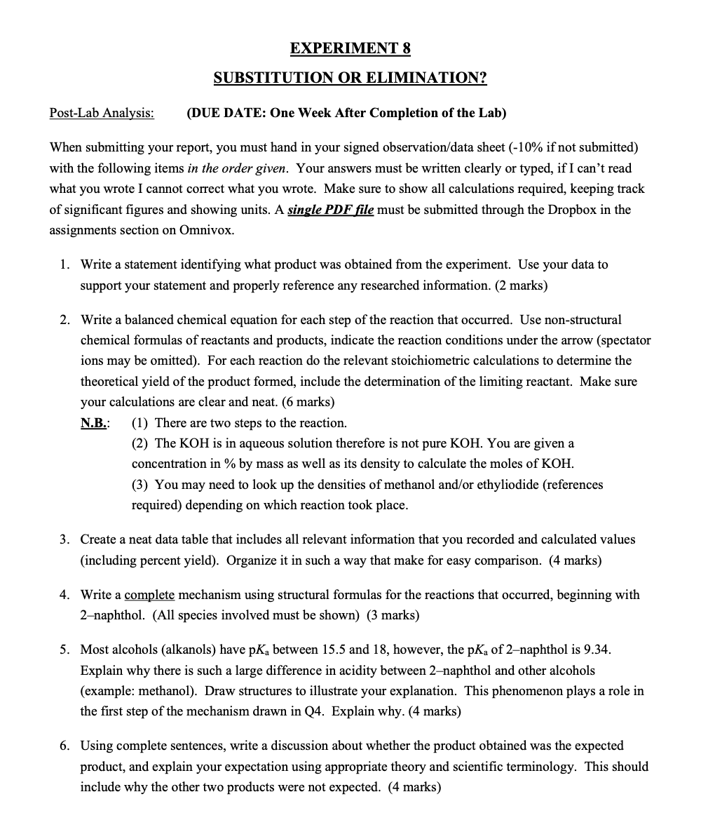 Solved EXPERIMENT 8\\nSUBSTITUTION OR | Chegg.com