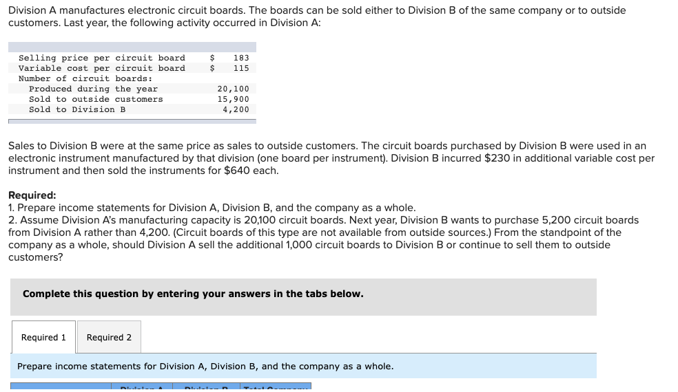 Solved Division A manufactures electronic circuit boards. | Chegg.com