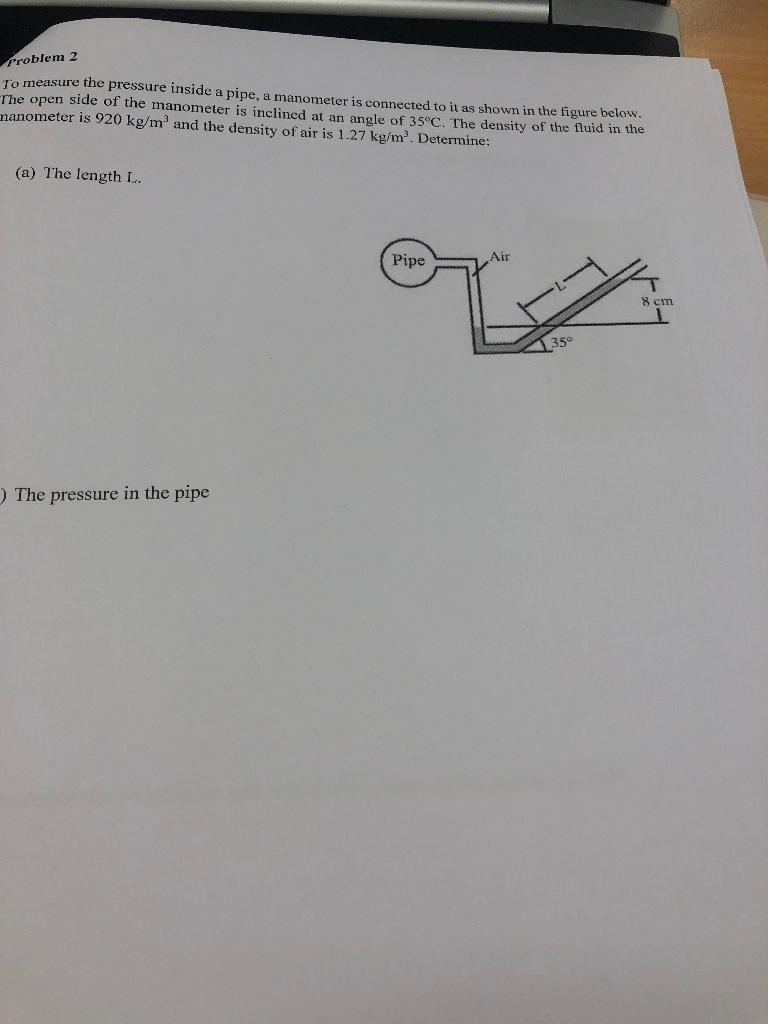 Solved problem 2 To measure the pressure inside a pipe, a | Chegg.com