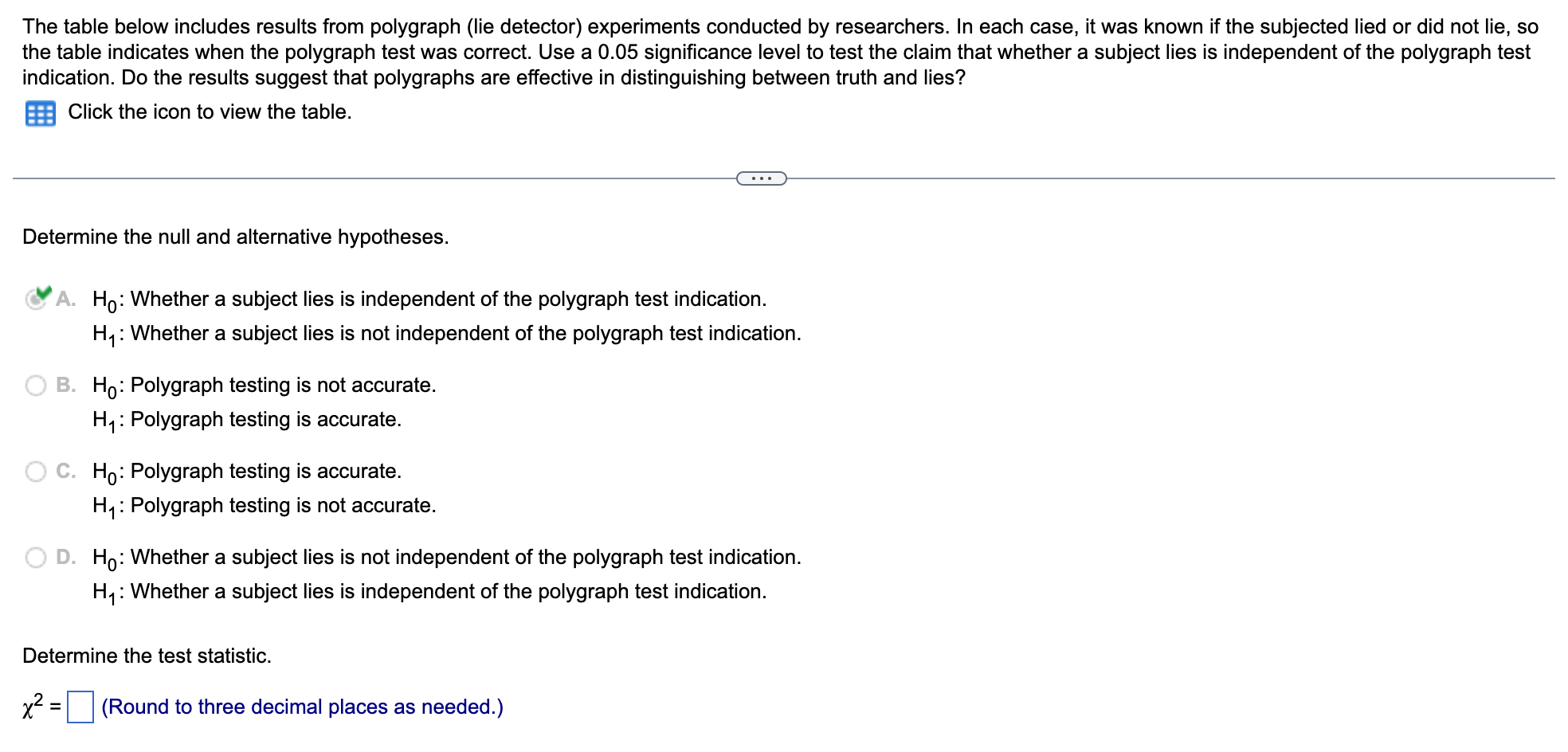 Solved The table below includes results from polygraph (lie | Chegg.com