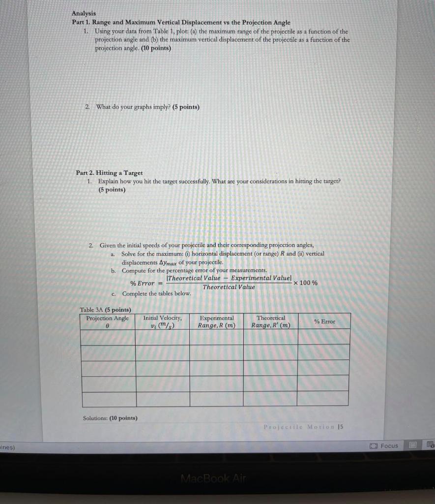 Solved Analysis Part 1. Range and Maximum Vertical | Chegg.com