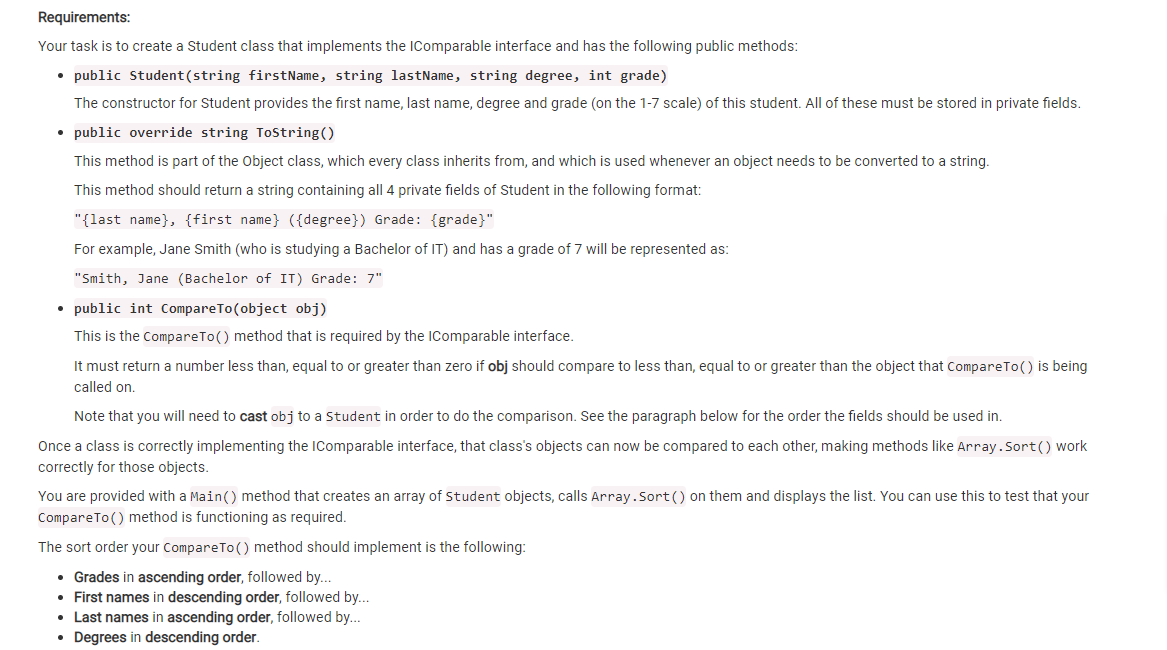 Solved Requirements: Your task is to create a Student class | Chegg.com