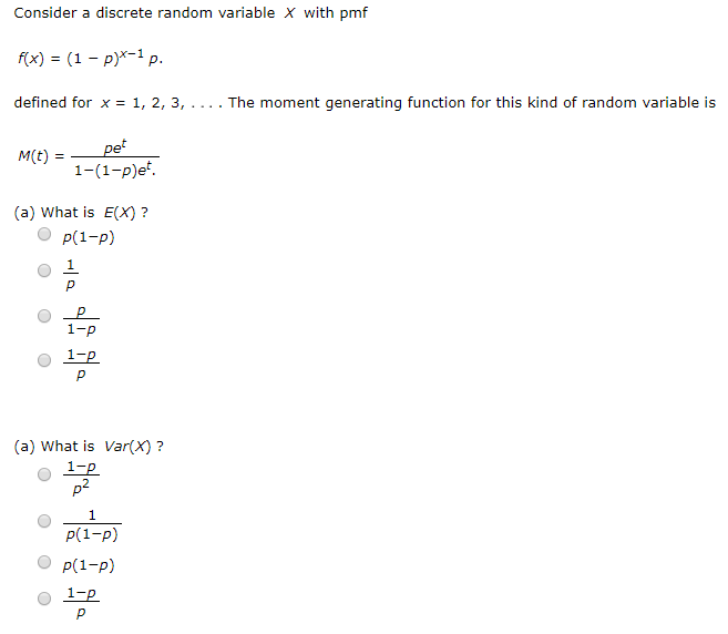 Solved Consider a discrete random variable X with pmf | Chegg.com
