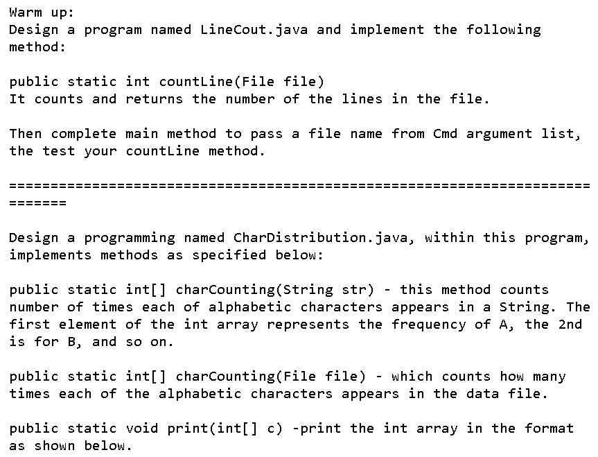 Solved Warm up: Design a program named LineCout.java and | Chegg.com