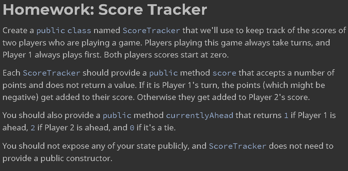 Solved Homework: Score Tracker Create a public class named | Chegg.com