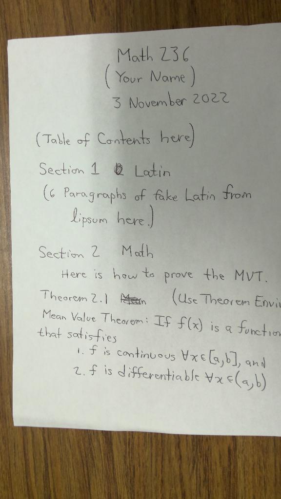 Solved Math 236 (Your Name) 3 Novem ber 2022 (Table of | Chegg.com
