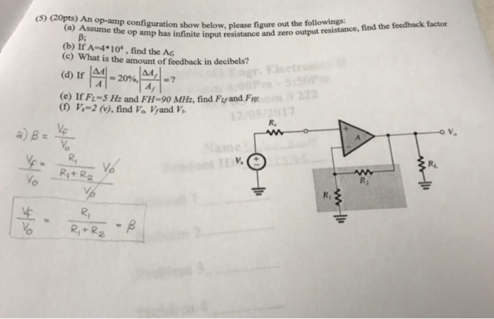 Solved (5) 20pts) An op-amp configuration show below, please | Chegg.com