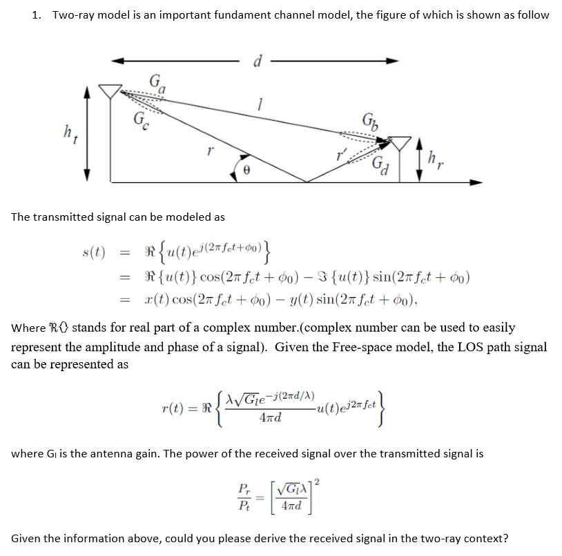 1. Two-ray model is an important fundament channel | Chegg.com