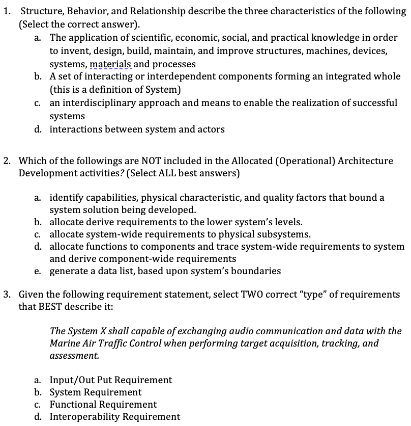 Solved 1. Structure, Behavior, and Relationship describe the | Chegg.com