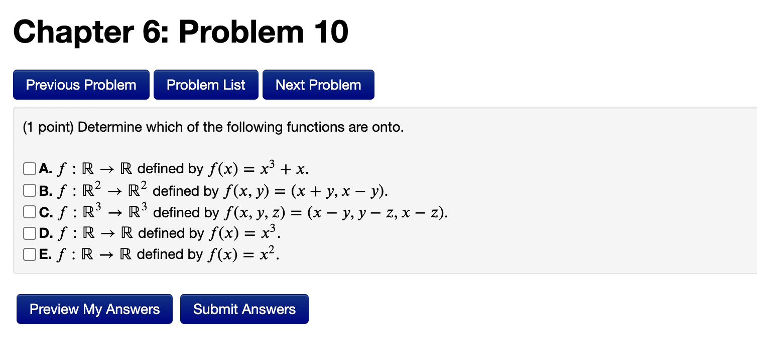Solved 1 point) Determine which of the following functions | Chegg.com