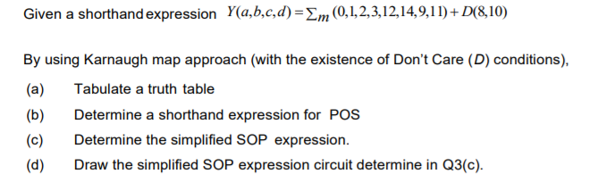 Solved Given a shorthand expression Y(a,b,c,d) = Em | Chegg.com