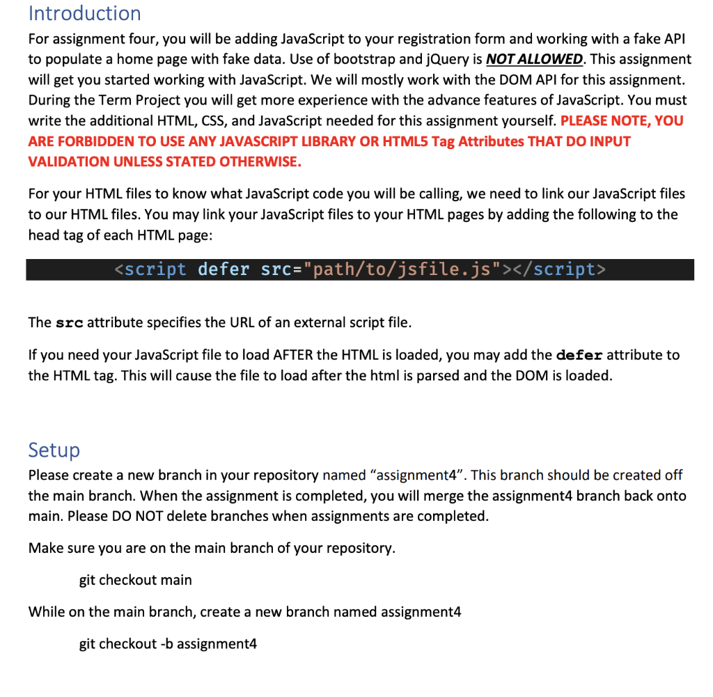 For assignment four, you will be adding JavaScript to | Chegg.com
