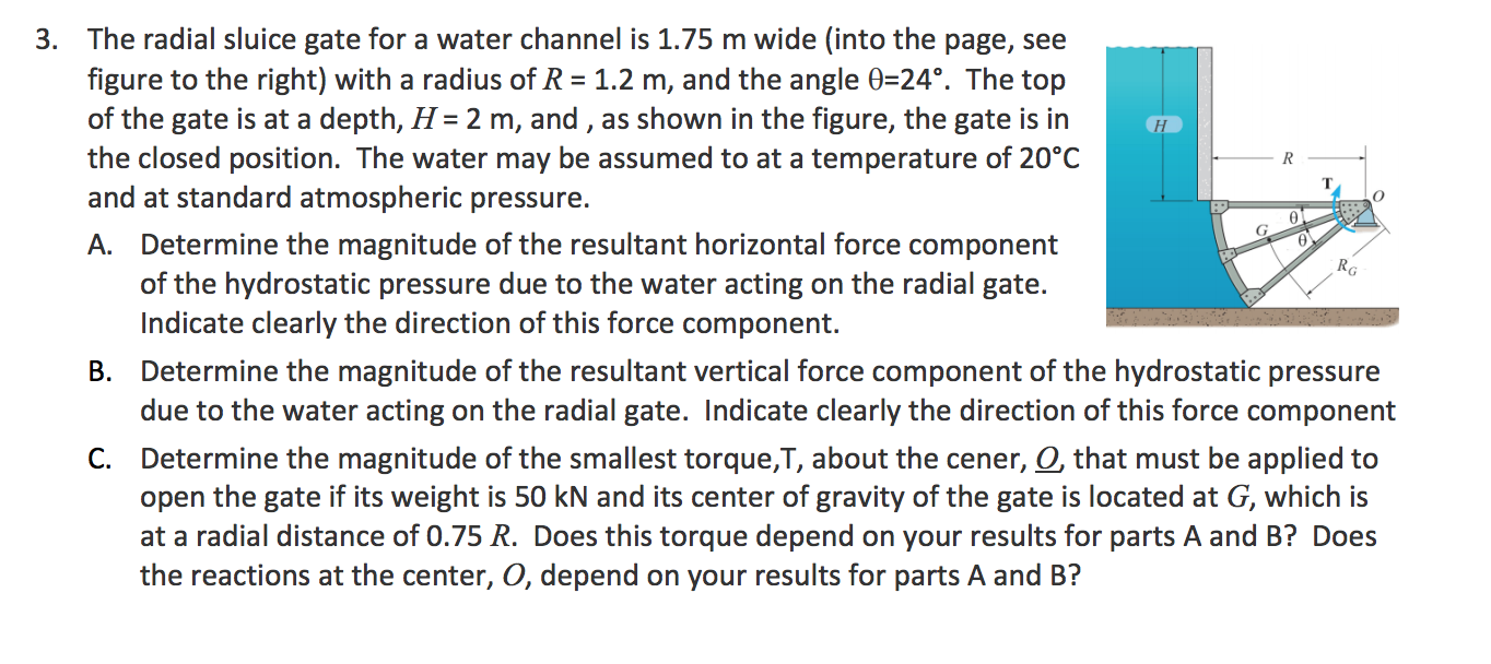 Solved The radial sluice gate for a water channel is 1.75 m | Chegg.com